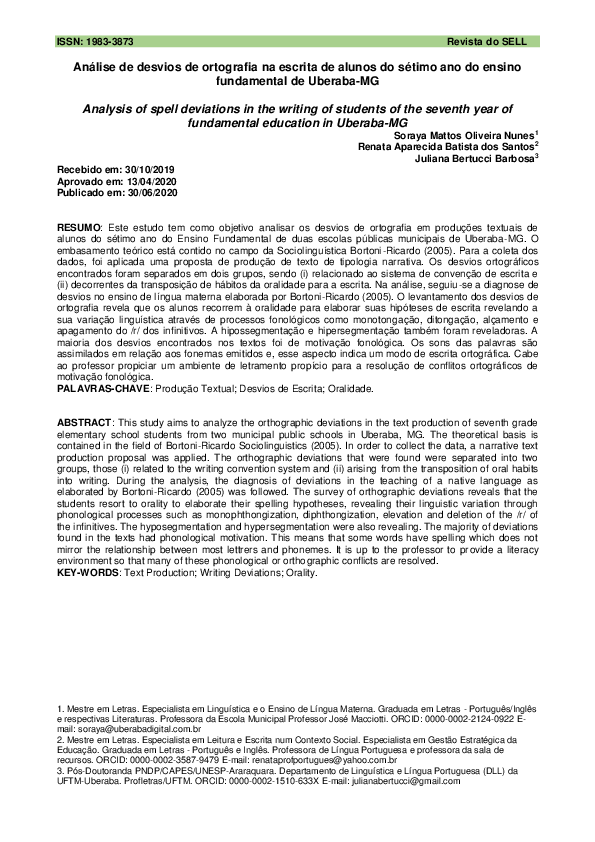 (PDF) Análise de desvios de ortografia na escrita de alunos do sétimo ...