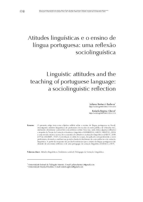 (PDF) Atitudes linguísticas e o ensino de língua portuguesa: uma ...