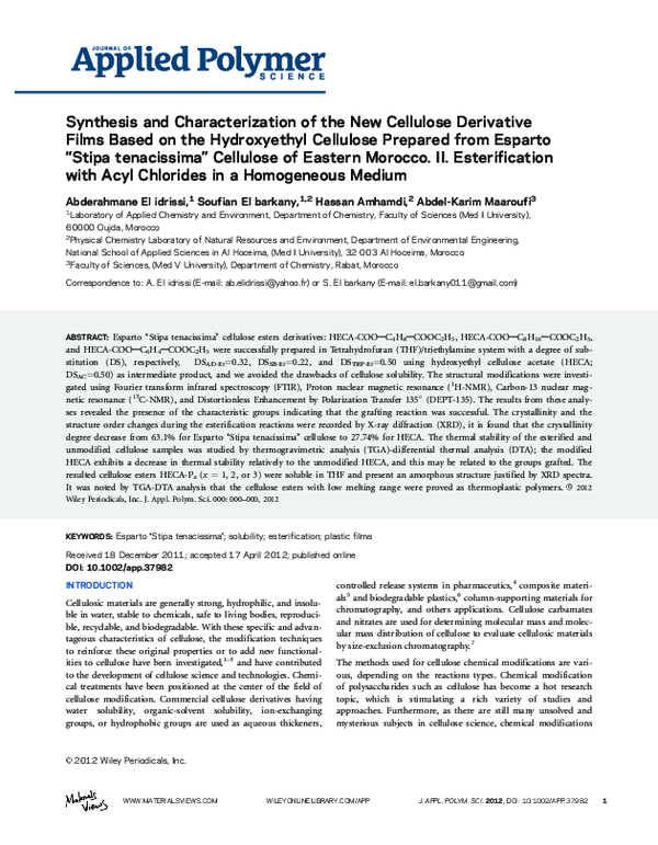(PDF) Synthesis and characterization of the new cellulose derivative ...
