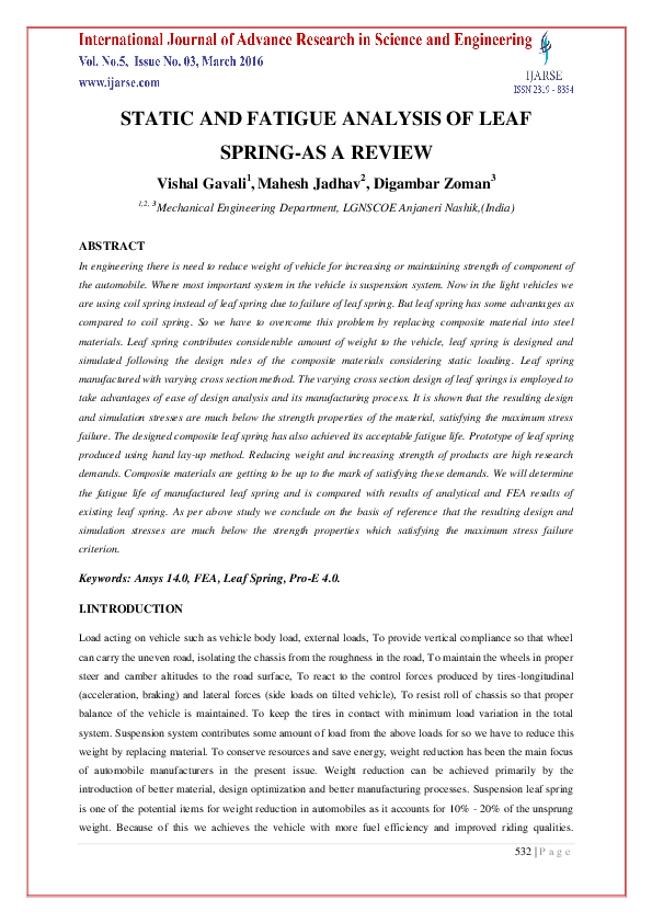 (PDF) Static and Fatigue Analysis of Leaf Spring-As a Review
