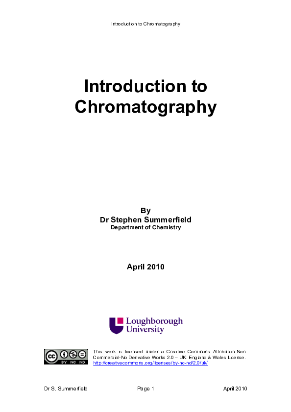 Pdf 2010 Introduction To Chromatography