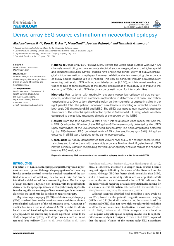 Pdf Dense Array Eeg Source Estimation In Neocortical Epilepsy