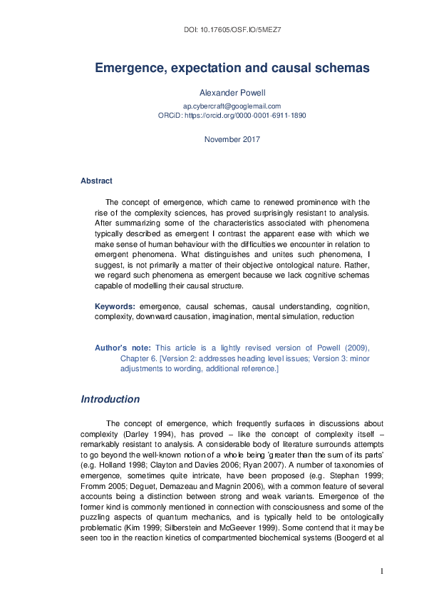(PDF) Emergence, expectation and causal schemas