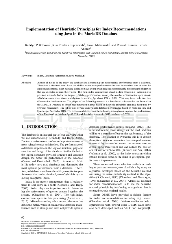 (PDF) Implementation of Heuristic Principles for Index Recommendations using Java in the MariaDB ...