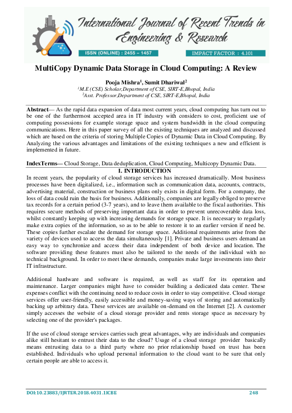 (PDF) MultiCopy Dynamic Data Storage in Cloud Computing: A Review
