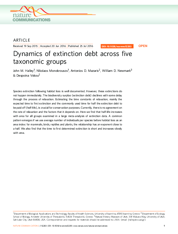 (PDF) Dynamics of extinction debt across five taxonomic groups