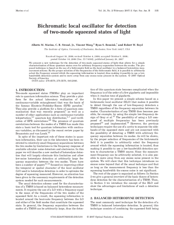 (PDF) Bichromatic local oscillator for detection of two-mode squeezed ...