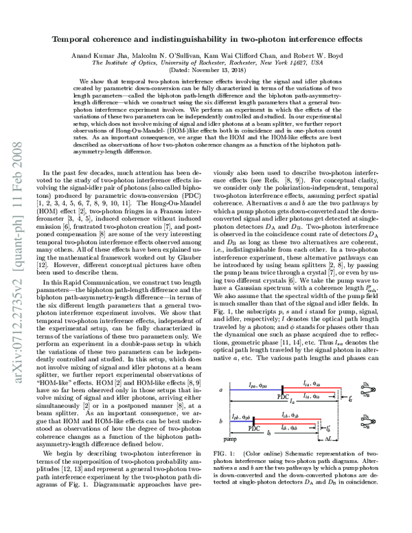 (PDF) Temporal coherence and indistinguishability in two-photon interference effects