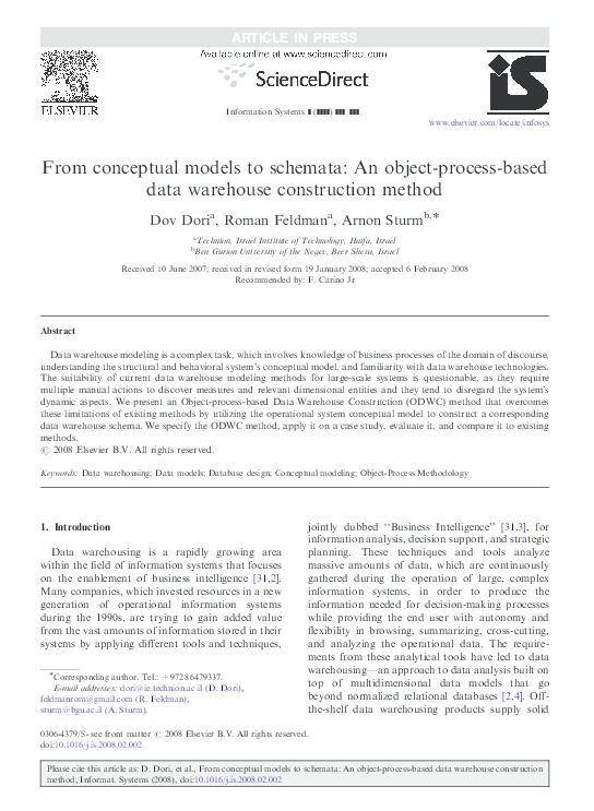 (PDF) Dov Dori, Roman Feldman, and Arnon Sturm, From conceptual models to schemata: An object ...