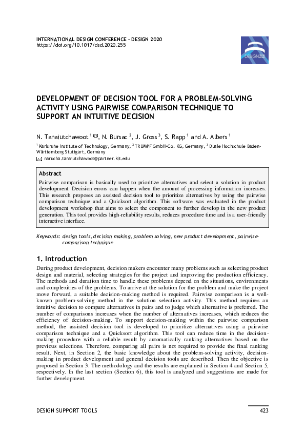 (PDF) Development of Decision Tool for a Problem-Solving Activity Using ...