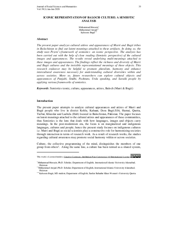 (PDF) ICONIC REPRESENTATION OF BALOCH CULTURE: A SEMIOTIC ANALYSIS