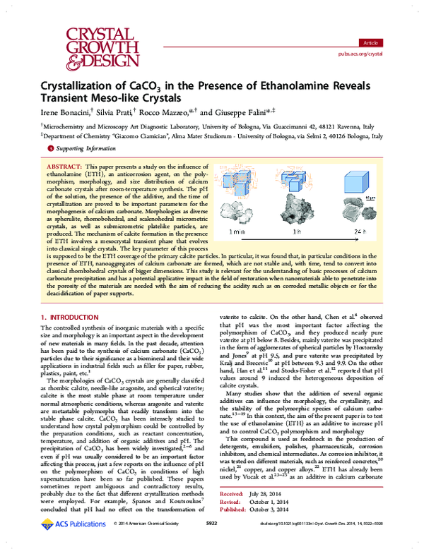 (PDF) Crystallization of CaCO3 in the Presence of Ethanolamine Reveals ...
