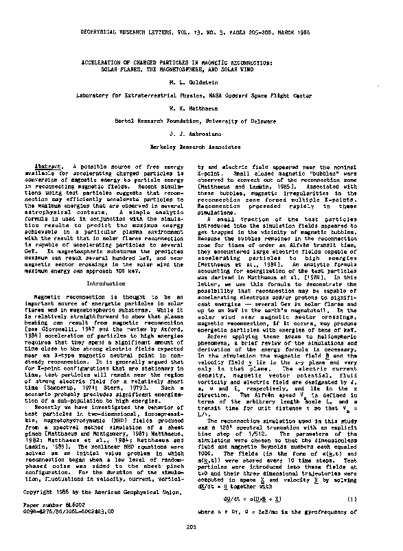 (PDF) Acceleration of charged particles in magnetic reconnection: Solar flares, the ...