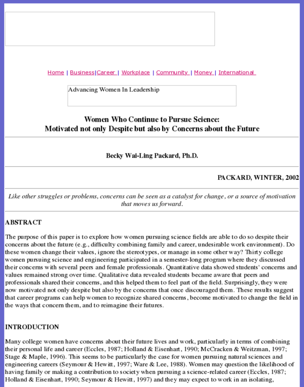 (PDF) Women Who Continue to Pursue Science: Motivated not only Despite ...