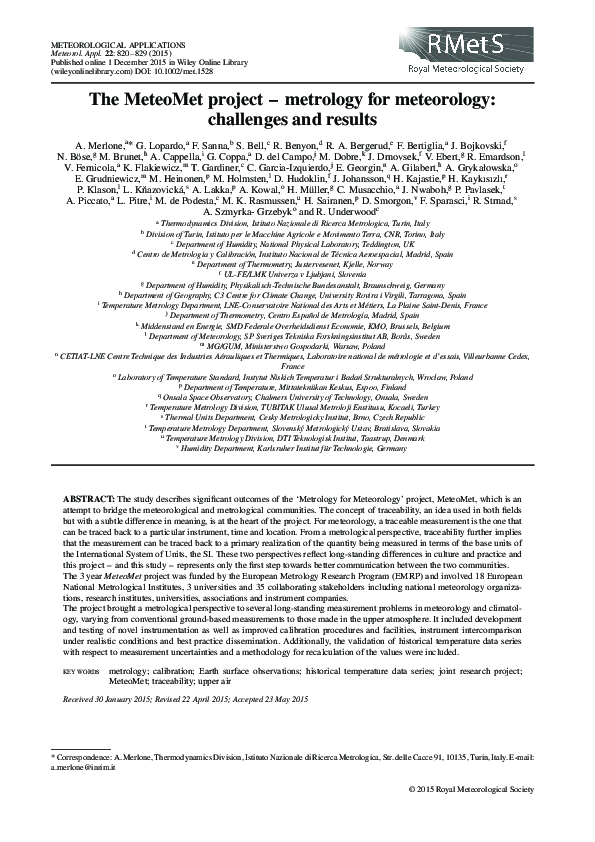 (PDF) MeteoMet: Bridging Metrology and Meteorology