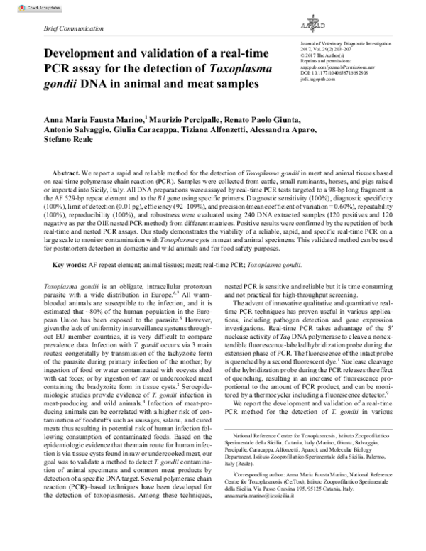 (PDF) Development and validation of a real-time PCR assay for the detection of Toxoplasma gondii ...