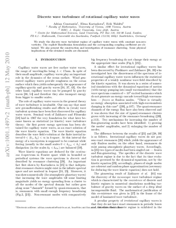 (PDF) Discrete wave turbulence of rotational capillary water waves | Adrian Constantin ...