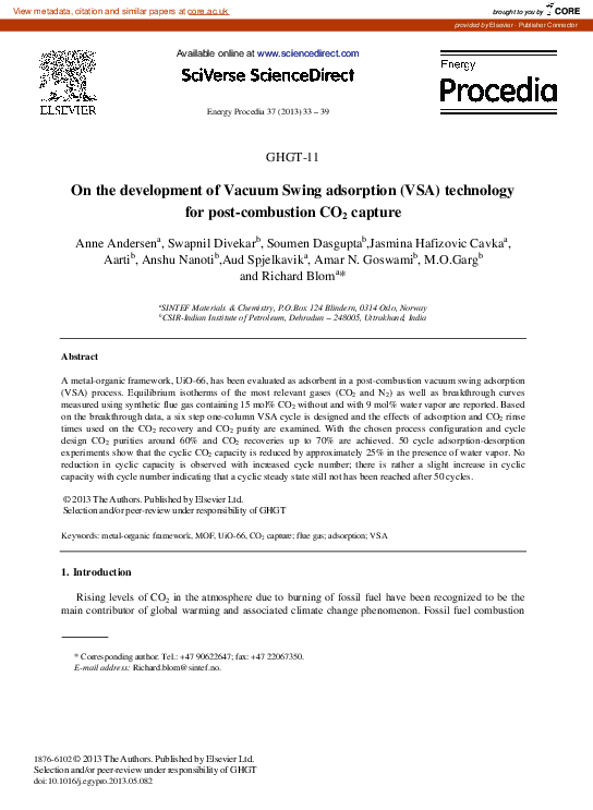 (PDF) On the development of Vacuum Swing adsorption (VSA) technology ...
