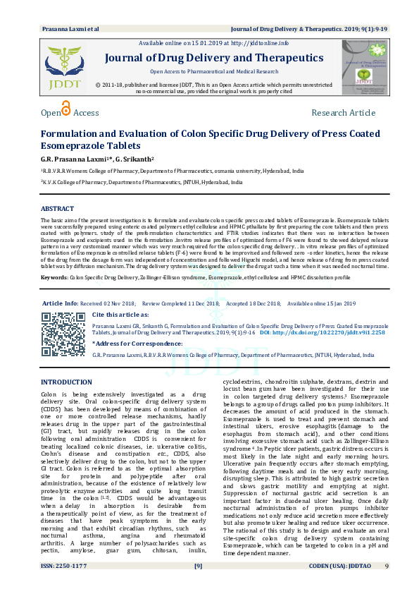 (PDF) Formulation and Evaluation of Colon Specific Drug Delivery of ...