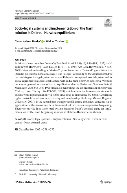 (PDF) Nash Solution in Socio-Legal Systems Analysis