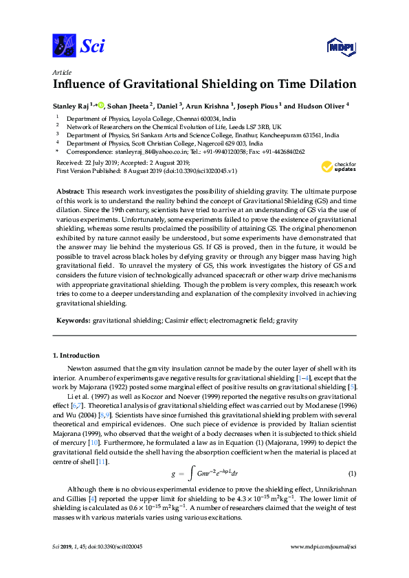 (PDF) Influence of Gravitational Shielding on Time Dilation