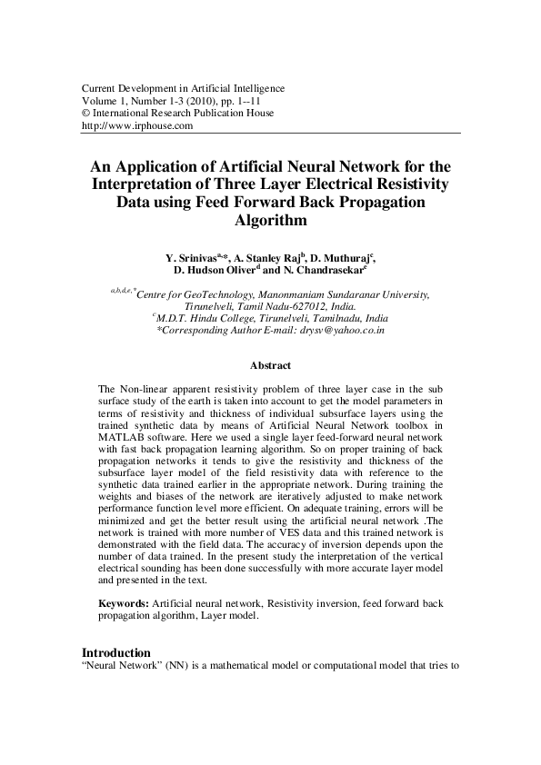 (PDF) An Application of Artificial Neural Network for the Interpretation of Three Layer ...