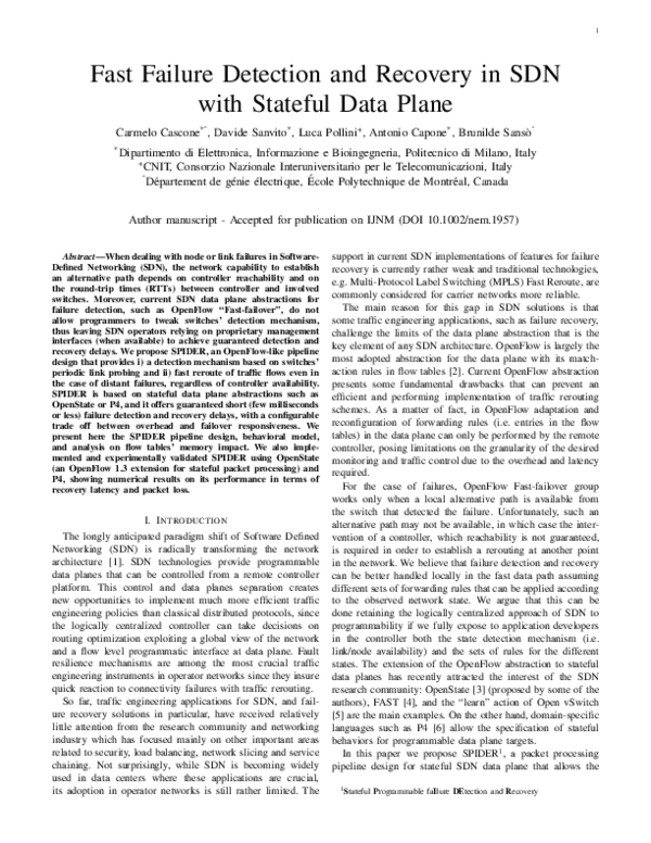(PDF) Fast failure detection and recovery in SDN with stateful data plane