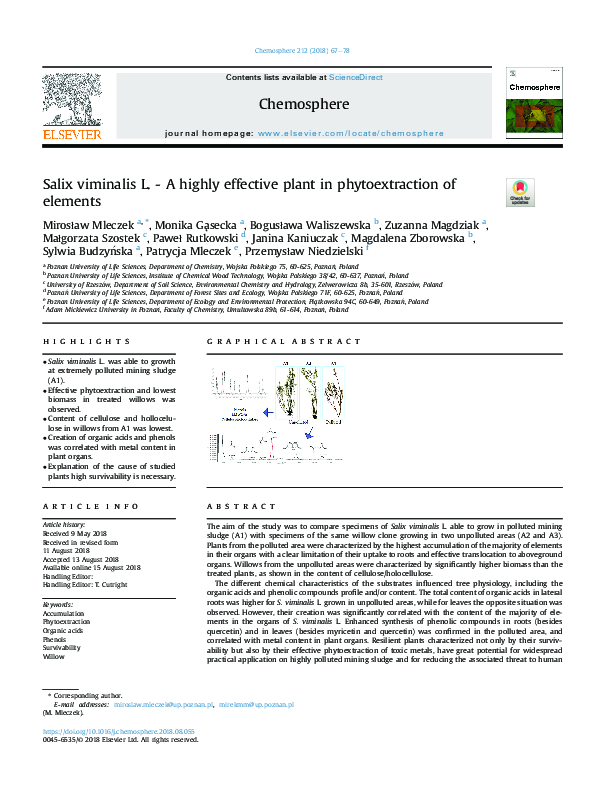 (PDF) Salix viminalis L. - A highly effective plant in phytoextraction of elements