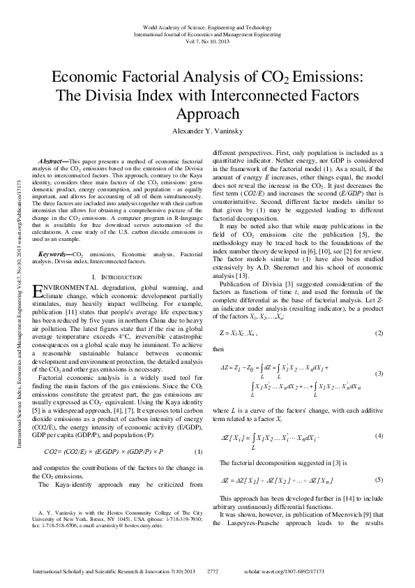 (PDF) Economic Factorial Analysis Of Co2 Emissions: The Divisia Index With Interconnected ...