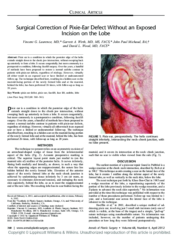 (PDF) Surgical Correction of Pixie-Ear Defect Without an Exposed ...