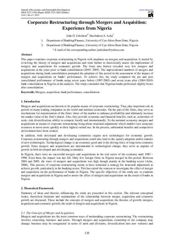 (PDF) Corporate Restructuring Through Mergers and Acquisitions: A Case Study