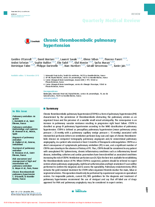 (PDF) Chronic Thromboembolic Pulmonary Hypertension | Stuart Jamieson ...