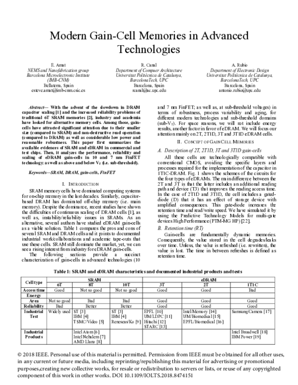 (PDF) Modem Gain-Cell Memories in Advanced Technologies