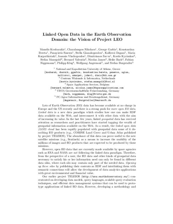 Linked Open Data in the Earth Observation Domain: the Vision of Project LEO
