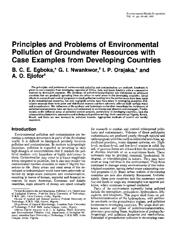 (PDF) Principles and problems of environmental pollution of groundwater ...