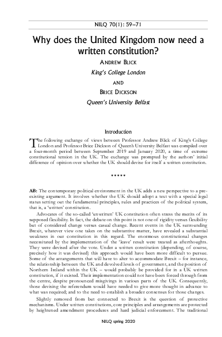 (PDF) Why does the United Kingdom now need a written constitution?