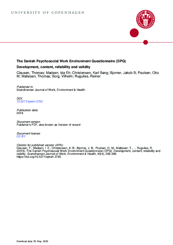 (PDF) The Danish Psychosocial Work Environment Questionnaire (DPQ ...