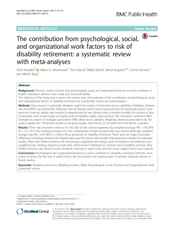 (PDF) The contribution from psychological, social, and organizational work factors to risk of ...