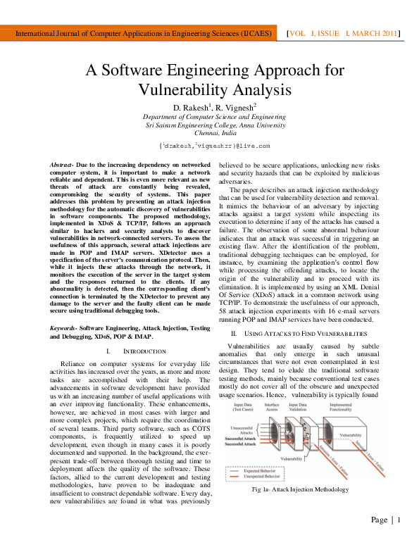 (PDF) A Software Engineering Approach for Vulnerability Analysis