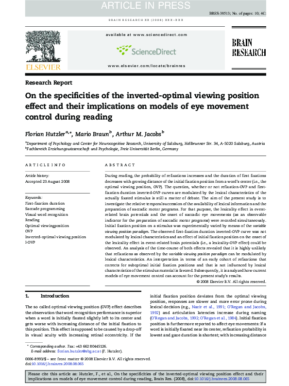 (PDF) On the specificities of the inverted-optimal viewing position ...