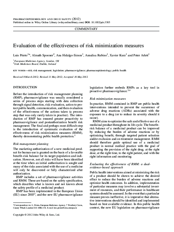 (PDF) Evaluation of the effectiveness of risk minimization measures ...