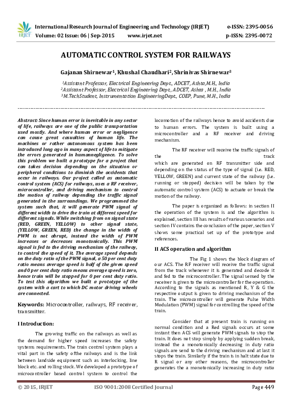 (PDF) Automatic Control System for Railways