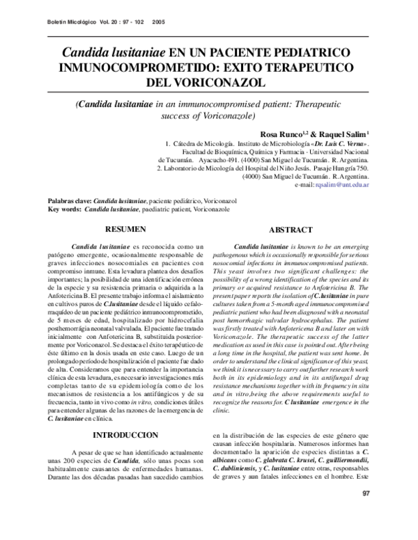 (PDF) Candida lusitaniae EN UN PACIENTE PEDIATRICO INMUNOCOMPROMETIDO ...
