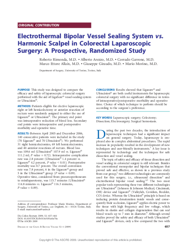 (PDF) Electrothermal bipolar vessel sealing system is a safe and time ...