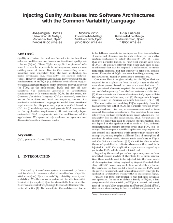 (PDF) Injecting quality attributes into software architectures with the ...