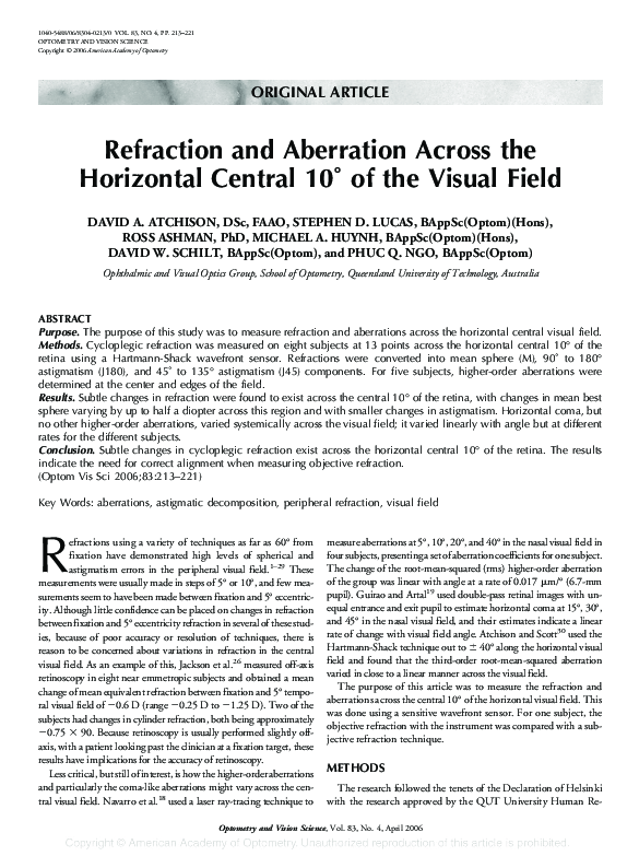 (PDF) Refraction and Aberration Across the Horizontal Central 10?? of ...