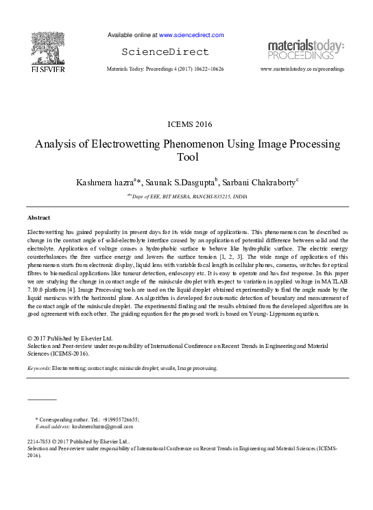 (PDF) Analysis of Electrowetting Phenomenon Using Image Processing Tool