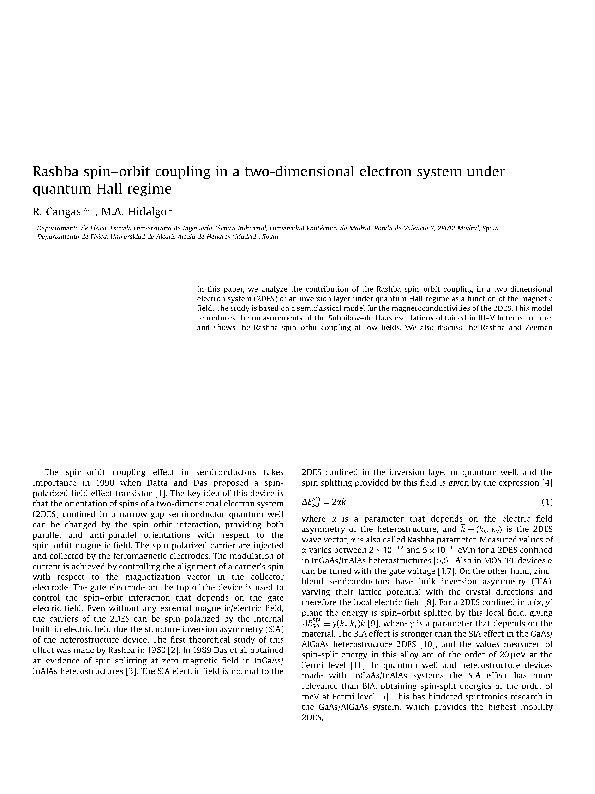(PDF) Rashba spin–orbit coupling in a two-dimensional electron system under quantum Hall regime