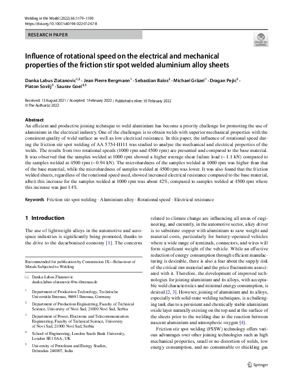 (PDF) Influence of rotational speed on the electrical and mechanical ...