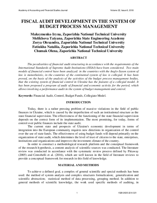 (PDF) Fiscal Audit Development in the System of Budget Process Management